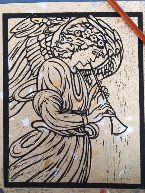 Angel Linocut, Original Work of Art, Sacred Angel, OOAK, Pre-raphaelite ...