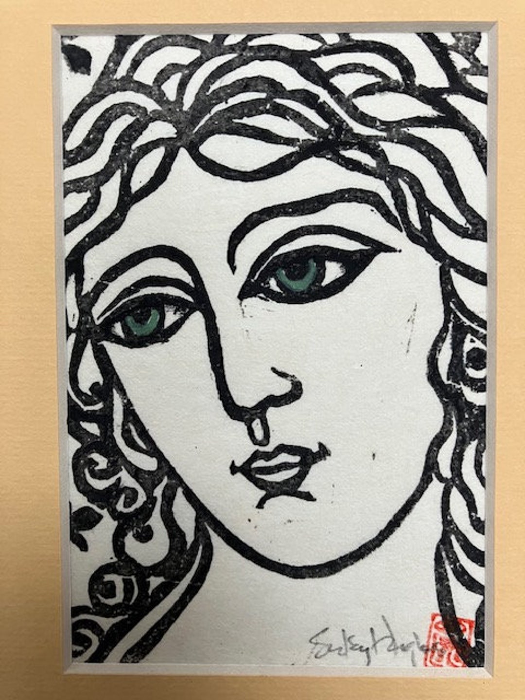 Archangel Gabriel Angel Linocut Divine Feminine OOAK Print Hand Pulled ...