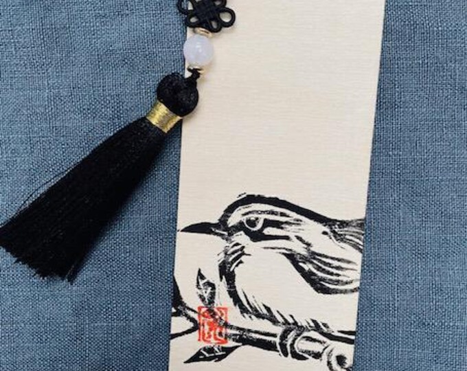 Wren Linocut Bookmark, Handprinted Bookmarks, Chinese Tassel, Book ...