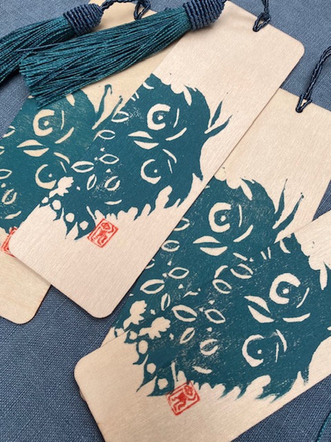 Curiosity Owl Linocut Bookmark, Handprinted Bookmarks, Chinese Tassel ...