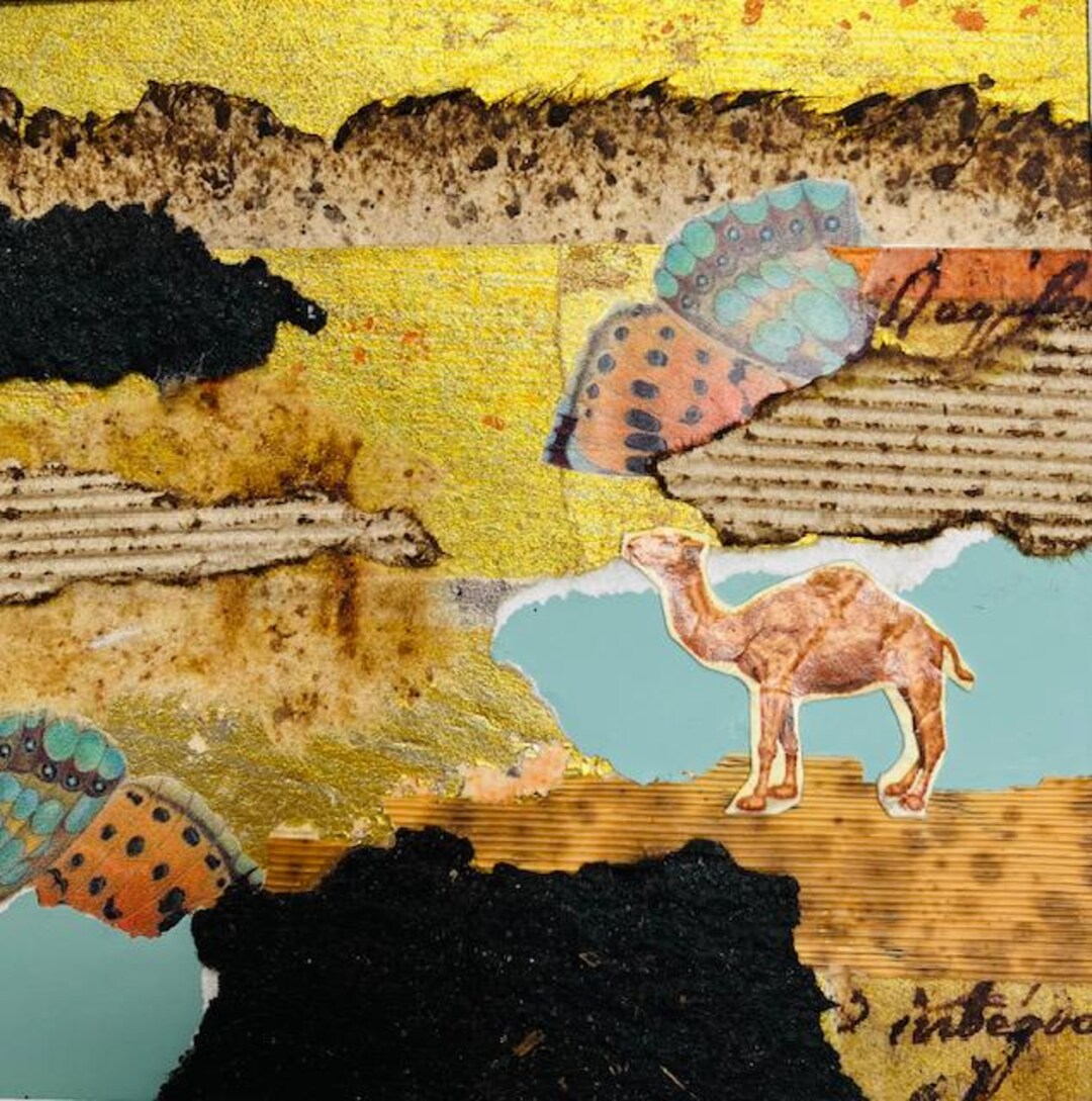 Original Abstract Landscape Collage, "camelot", Mixed Media, Man Gift ...
