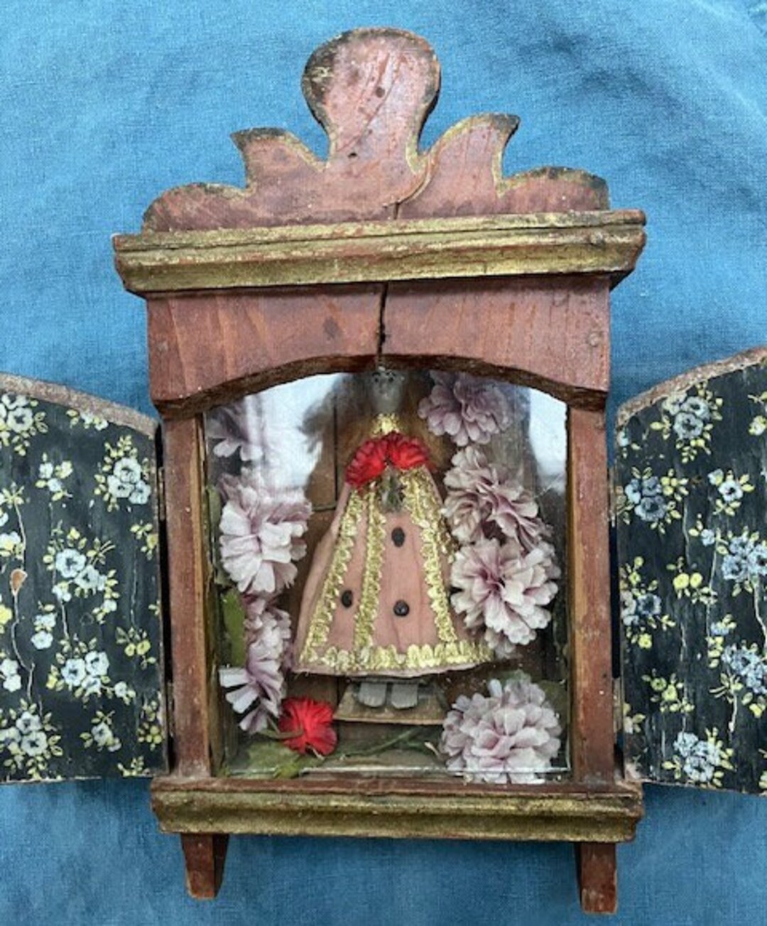 Vintage Old Folk Art Mexican Shrine Rare OOAK Handmade Madonna Female ...