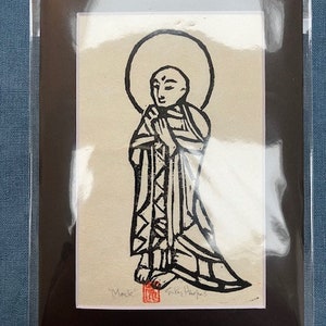 Monk, Zen Monk, Shingon Monk, Buddhist Praying,matted Linocut Print ...