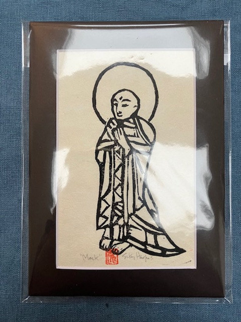 Monk, Zen Monk, Shingon Monk, Buddhist Praying,matted Linocut Print ...