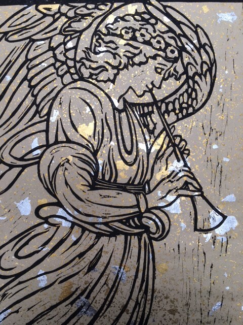 Angel Linocut, Original Work of Art, Sacred Angel, OOAK, Pre-raphaelite ...