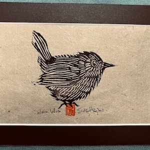 Rustic Wren Wren, Original Linocut, Hand-pulled Print, Jenny Wren, Bird ...