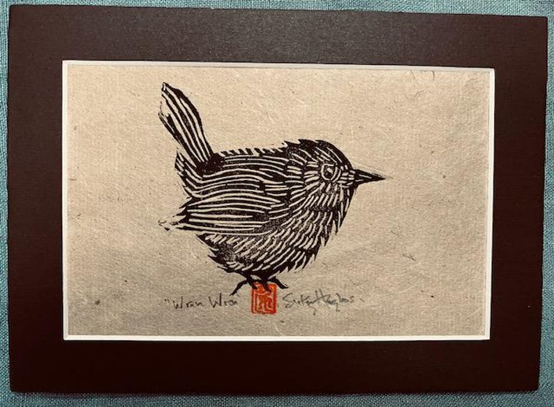 Rustic Wren Wren, Original Linocut Print, Jenny Wren, Bird Linocut ...