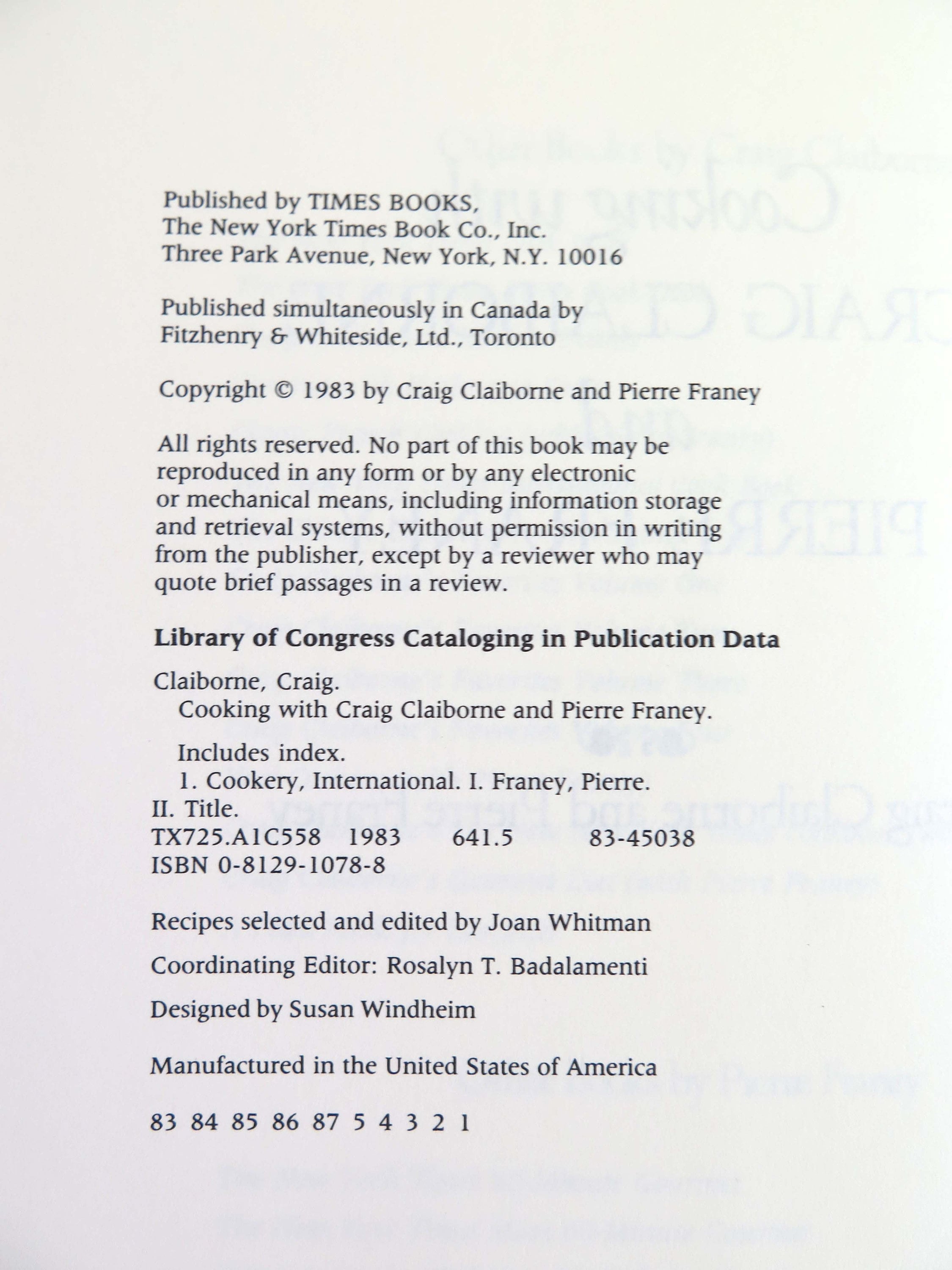 Cooking With Craig Claiborne and Pierre Franey, 1983, First Printing ...