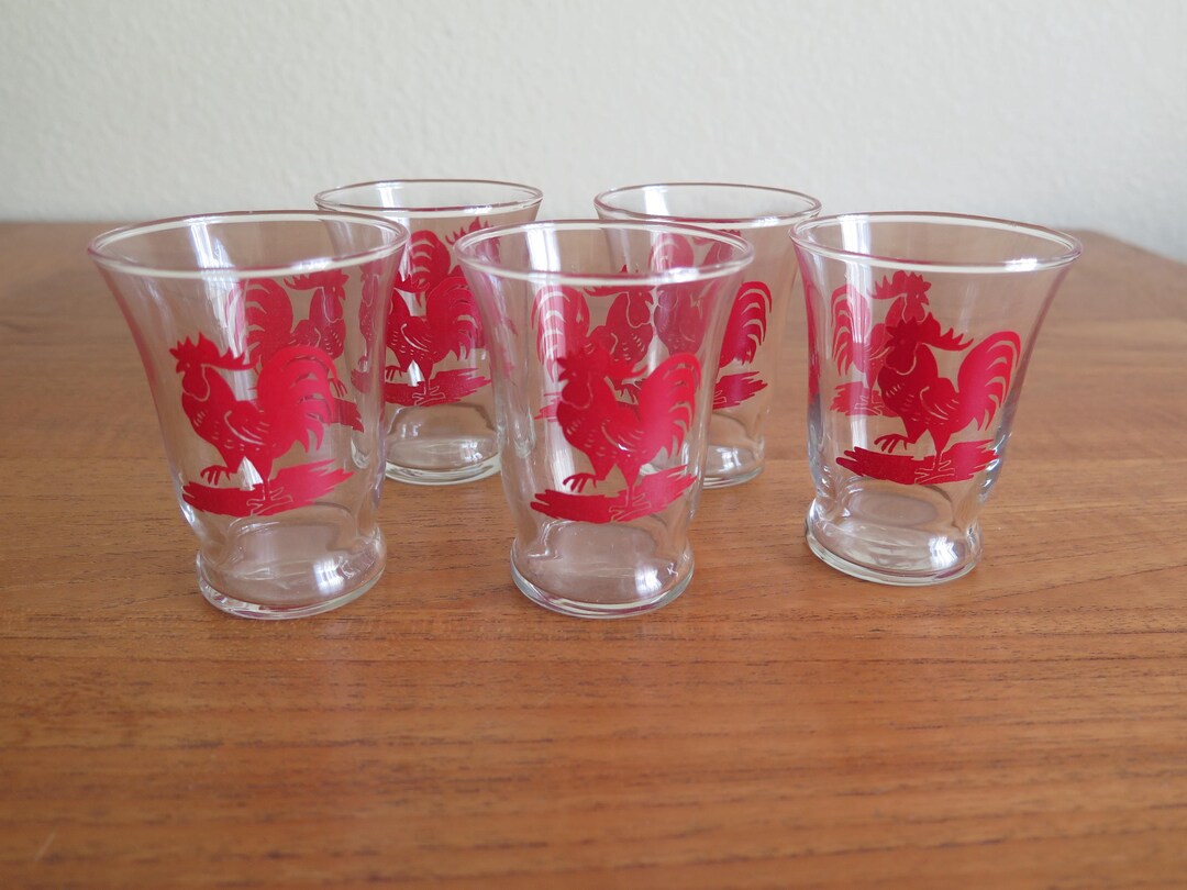 Vintage Set of 5 Libbey Red Rooster Juice Glasses, Libbey Glassware ...