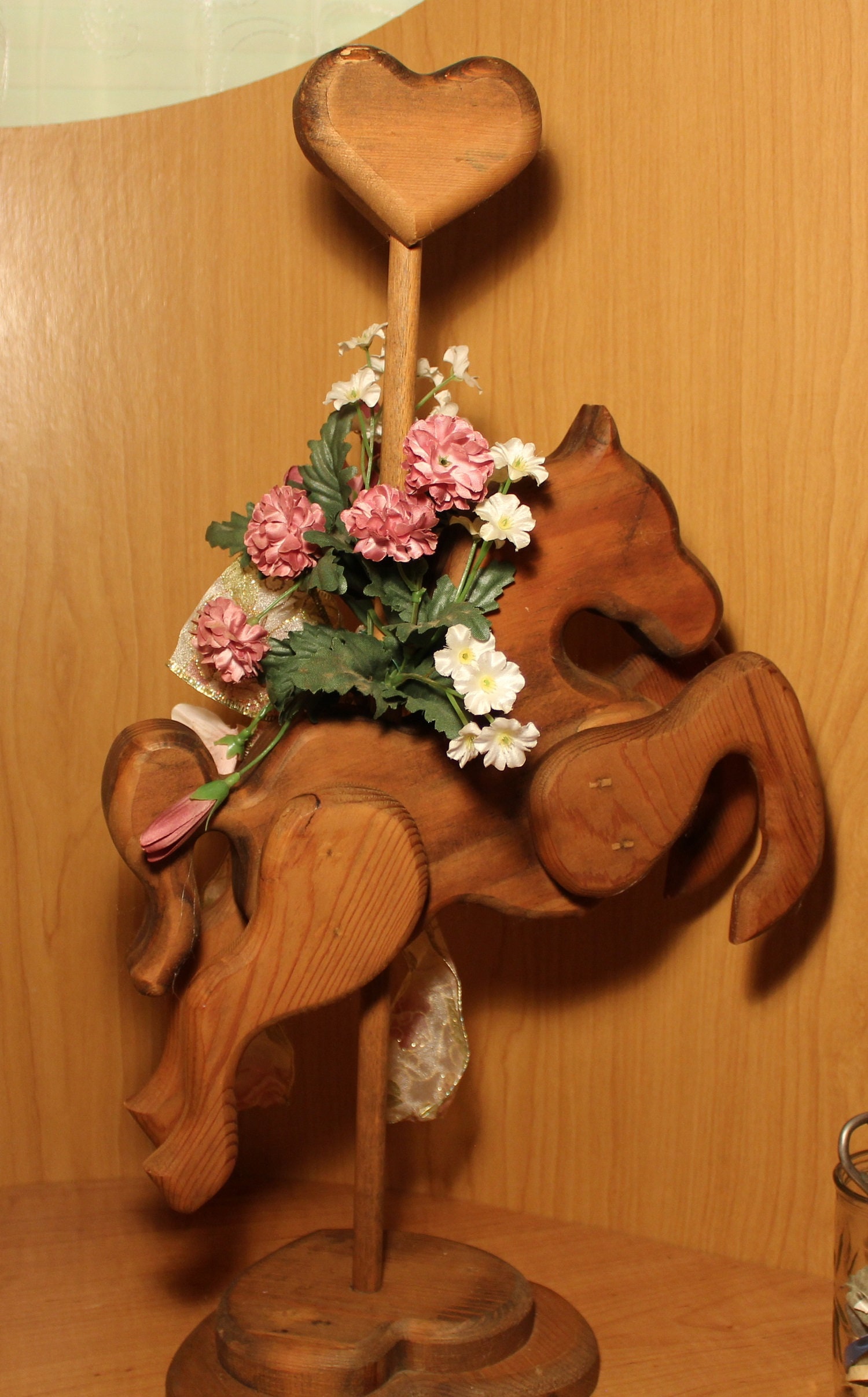 Large Solid Wood Carousel Horse Floral W/bow Arrangement | Etsy