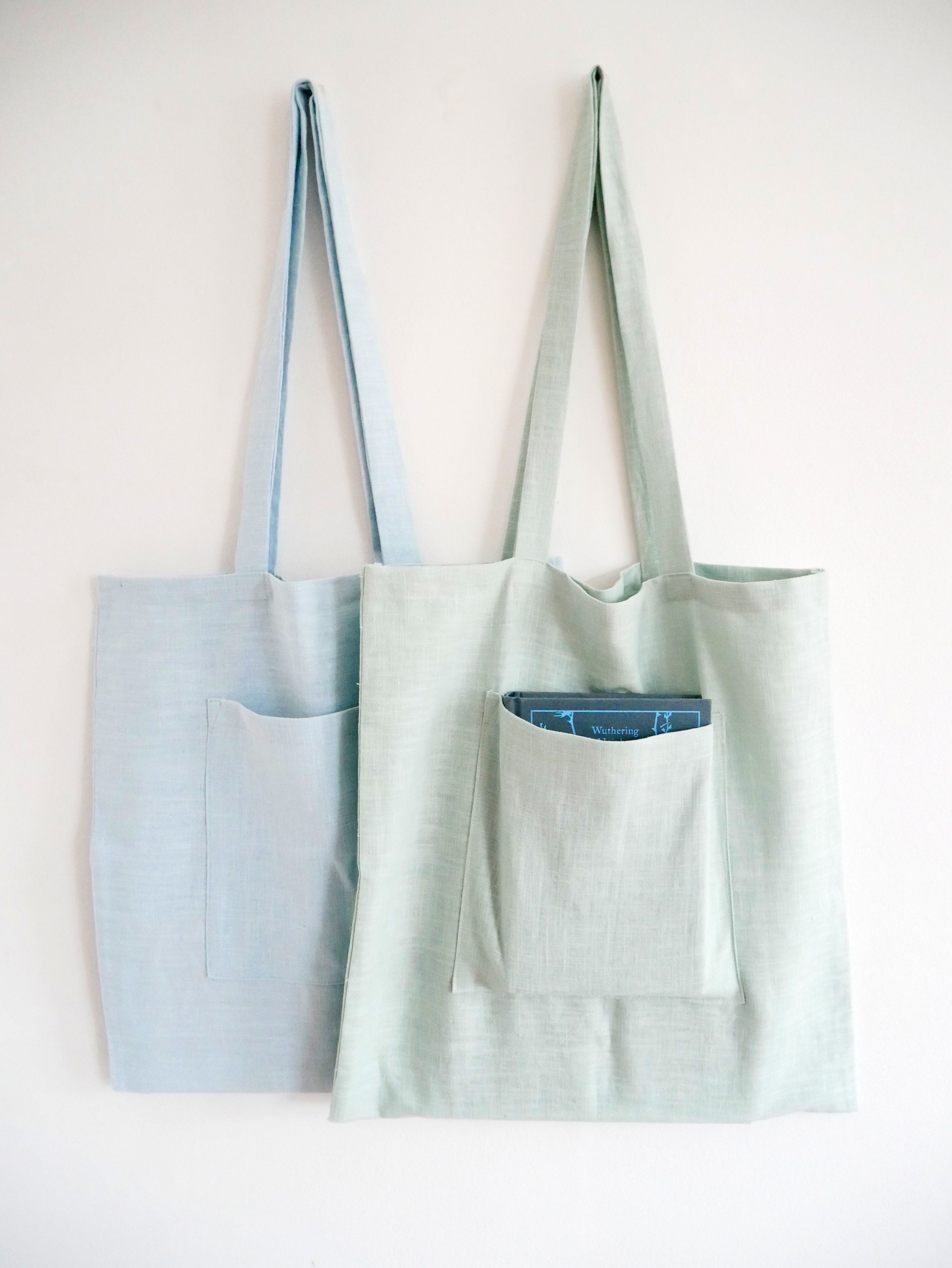 Linen Tote Bag Plain Tote Bag Pocket Tote Bag Handmade Tote - Etsy UK