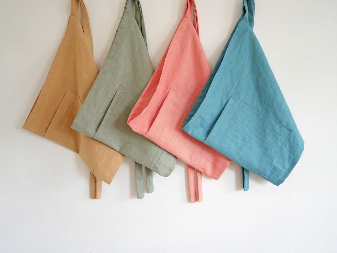 Linen Half Apron, Short Pinny Apron, Plain Linen Apron, Handmade Linen ...