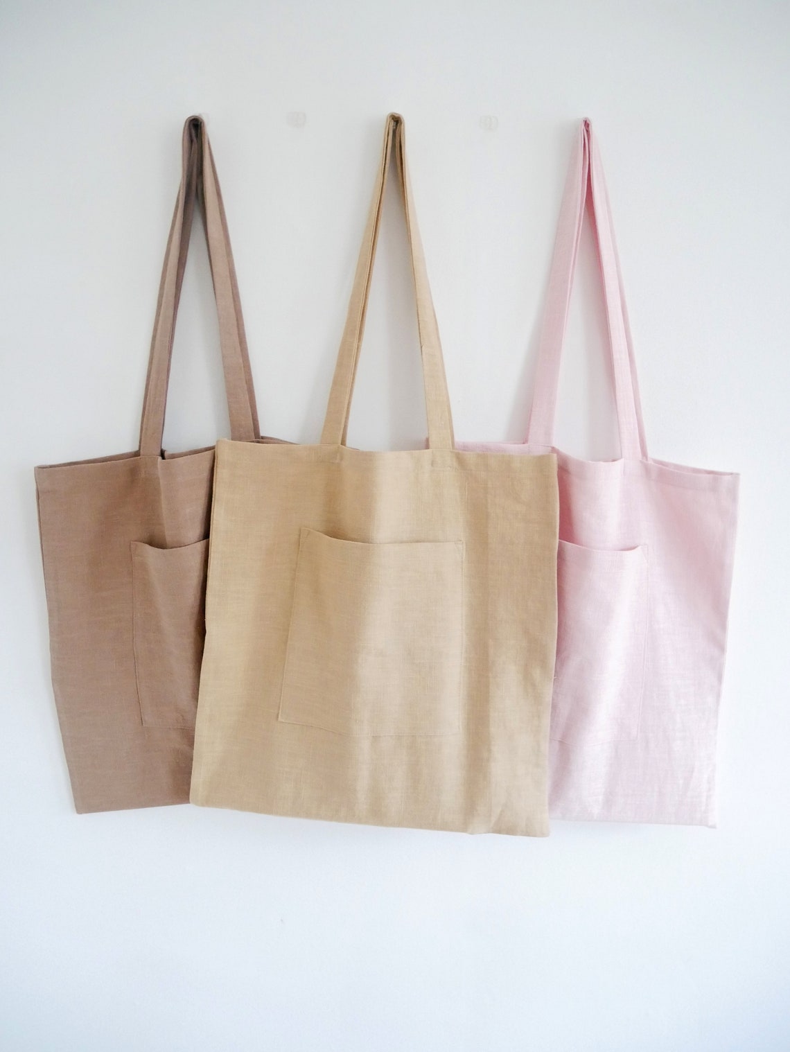 Linen Tote Bag Plain Tote Bag Pocket Tote Bag Handmade Tote | Etsy