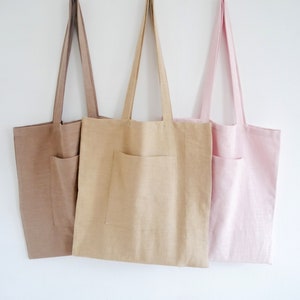 Linen Tote Bag, Plain Tote Bag, Pocket Tote Bag, Handmade Tote Bag - Etsy