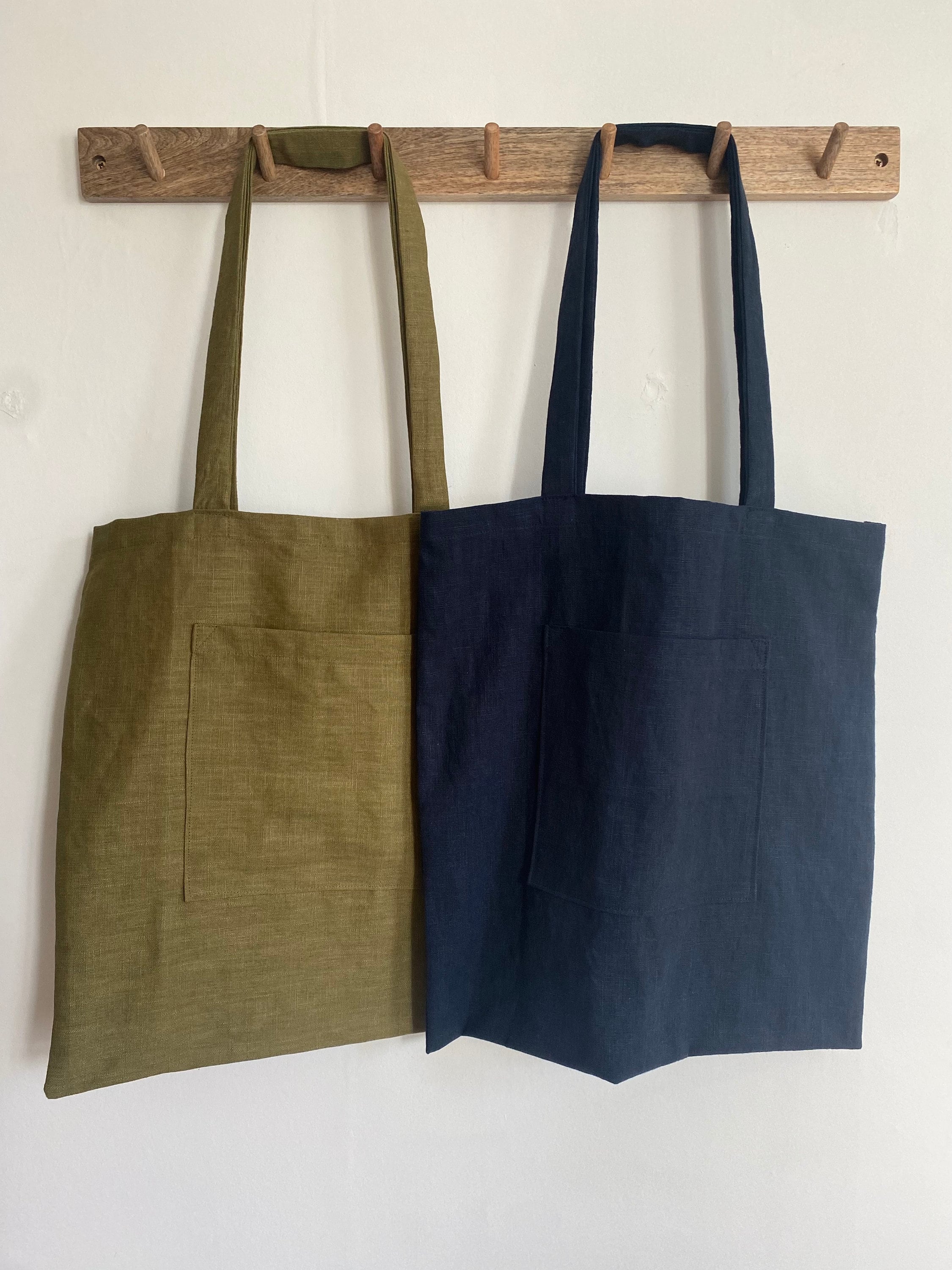 Linen Tote Bag Plain Tote Bag Pocket Tote Bag Handmade Tote - Etsy