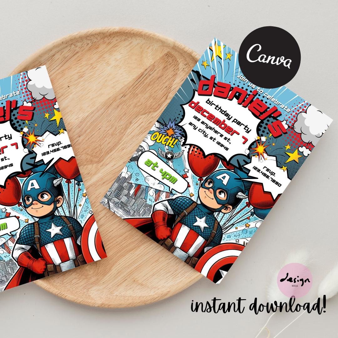 Captain America Editable Birthday Invitation - Etsy