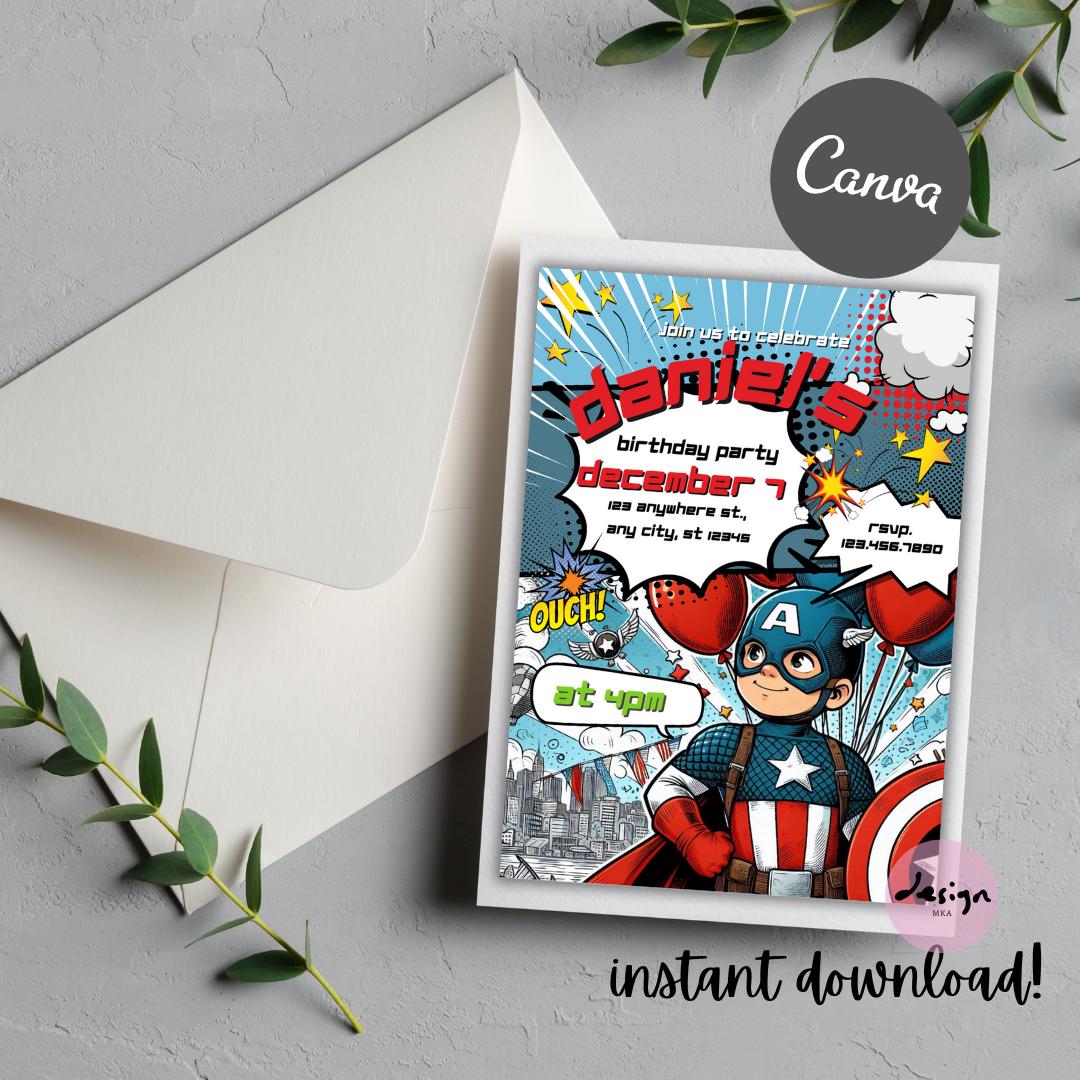 Captain America Editable Birthday Invitation - Etsy