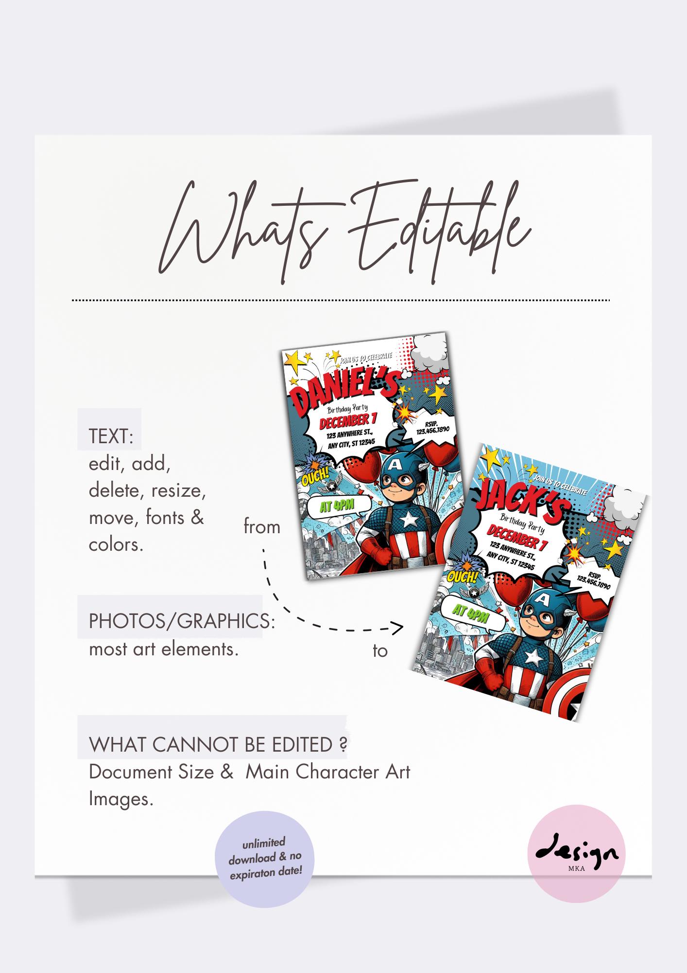Captain America Editable Birthday Invitation - Etsy