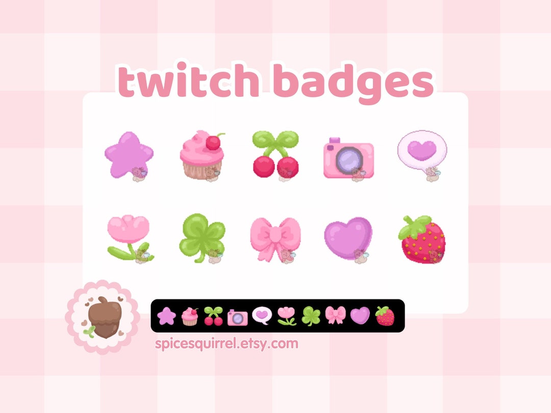 Coquette Pixel Art Twitch Badges: Cherry, Bow, Strawberry (premade Set ...
