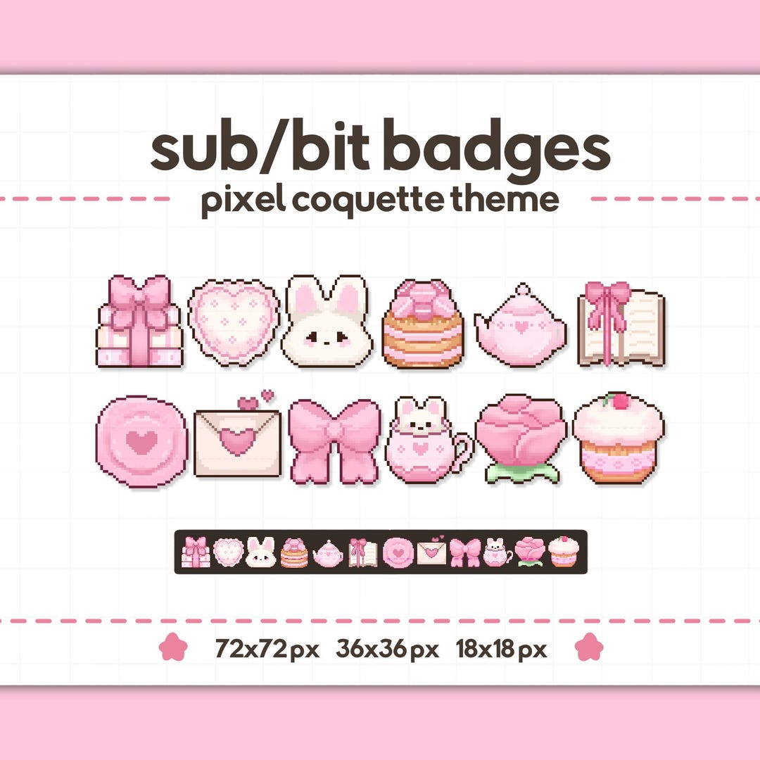 Pixel Coquette Pink Café Library Sub or Bittie Badges / Twitch / 12 ...