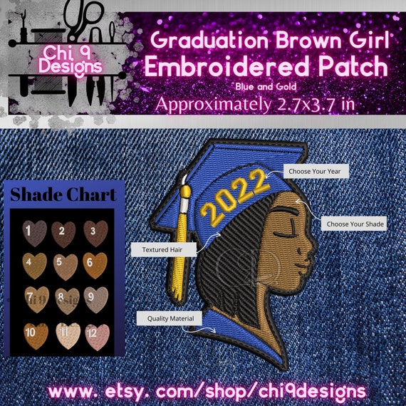 Melanin Graduation Woman Embroidered Patch Blue and Gold - Etsy