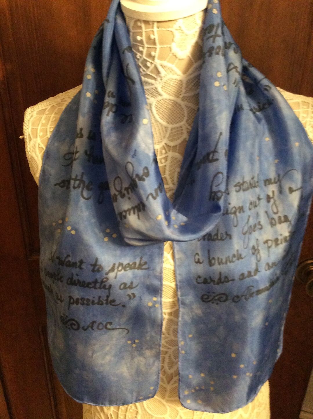 AOC Quotes Written on a Beautiful Blue Hand-dyed Silk Scarf - Etsy