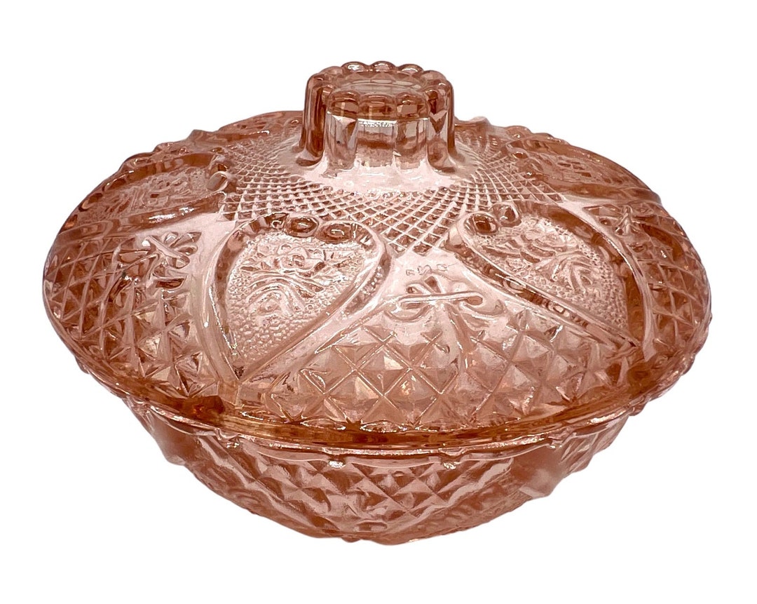 Pink Glass Candy Dish Rose & Hearts Indonesia - Etsy