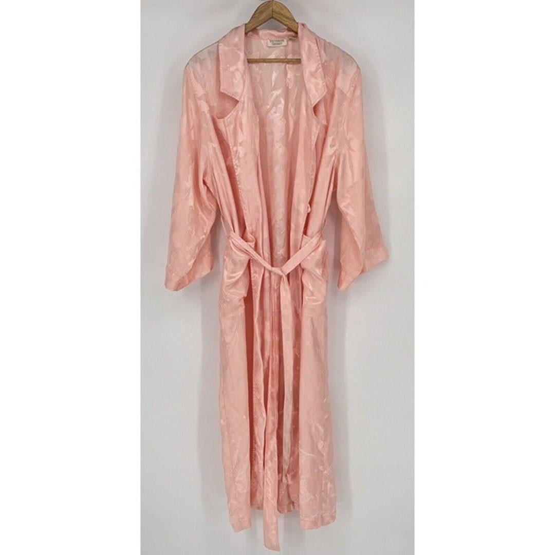 Vintage Victorias Secret Satin Robe Long Gold Label Peach Pink Dressing ...