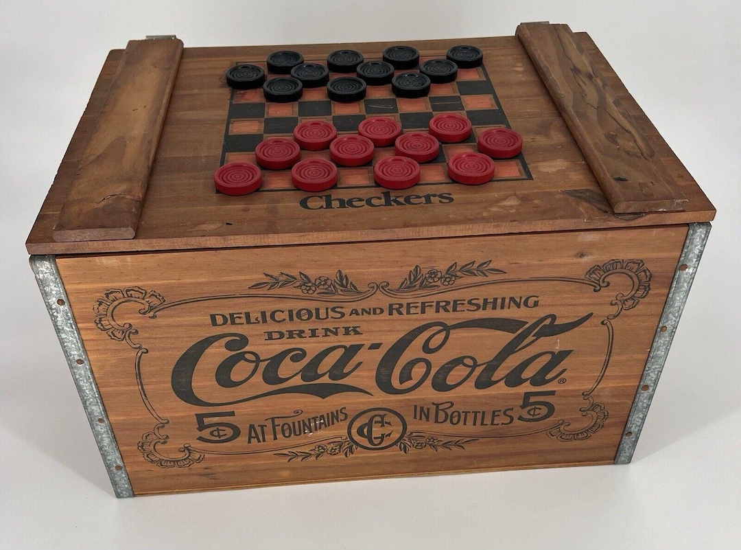 Vintage 90's Coca Cola Wood Crate Storage Chest Checker Board Top W ...