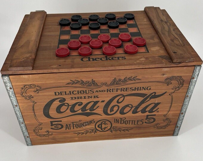 Vintage 90's Coca Cola Wood Crate Storage Chest Checker Board Top W ...