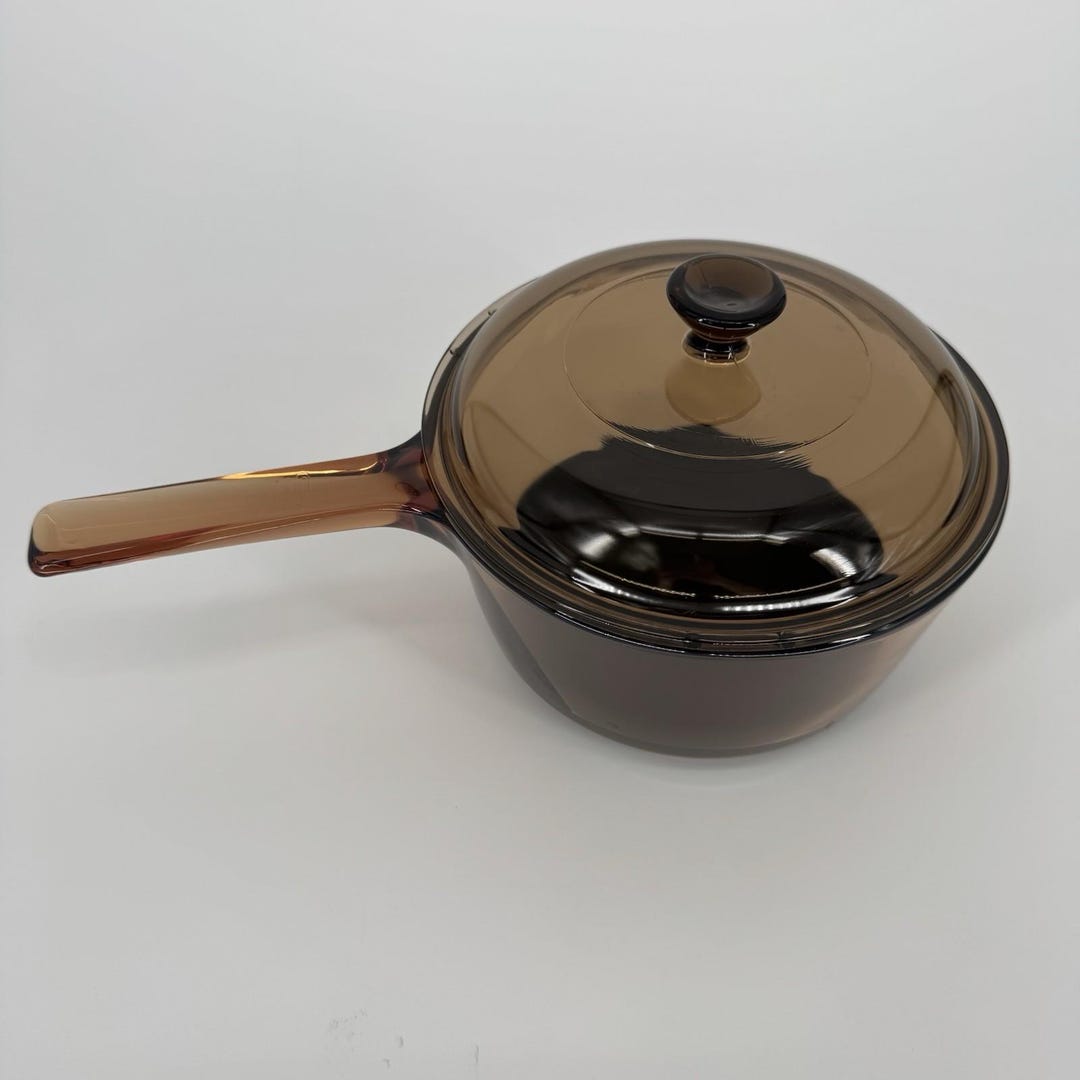 Vintage Corning VISION Ware Amber Glass Pot 1.5L W/pyrex Lid W/ Non ...