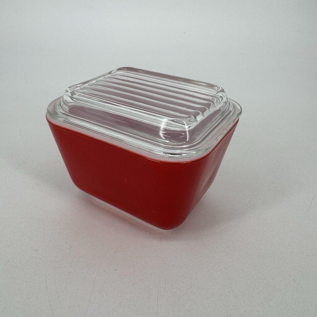 Vintage PYREX Milk Glass Primary Red Fridgie Small Refrigerator Dish ...
