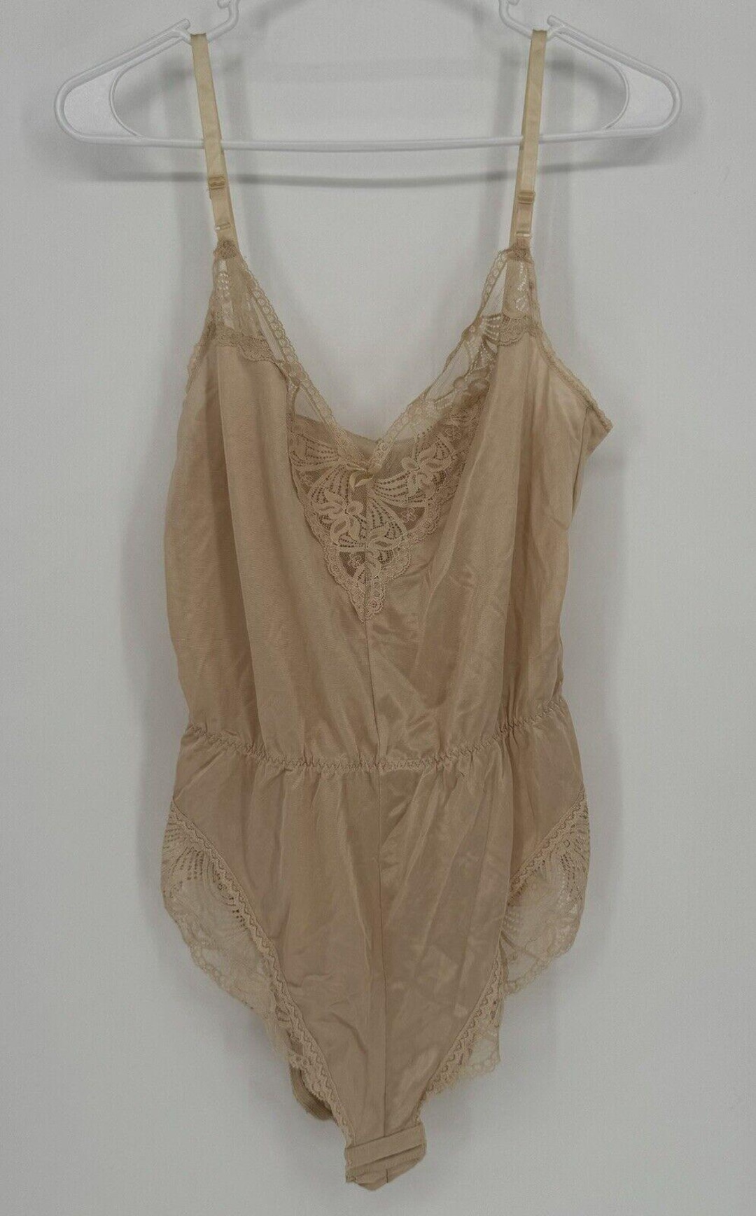 Jcpenney Vintage Lingerie Bodysuit Size 36 Beige Satin High Thigh Lace ...