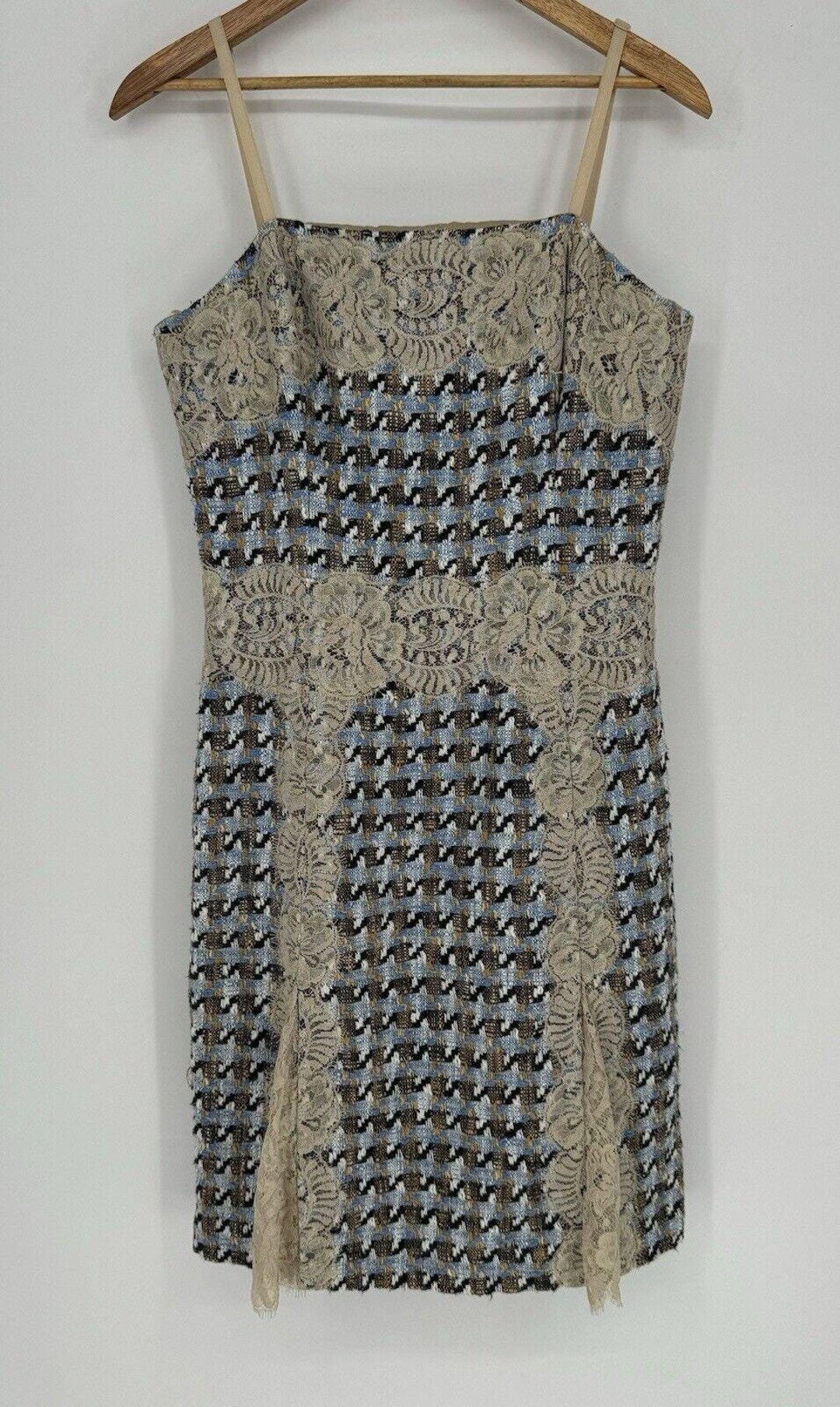 Y2K ETCETERA Tweed Lace Strap Fit and Flare Dress Blue Houndstooth Women’s 8 - Etsy
