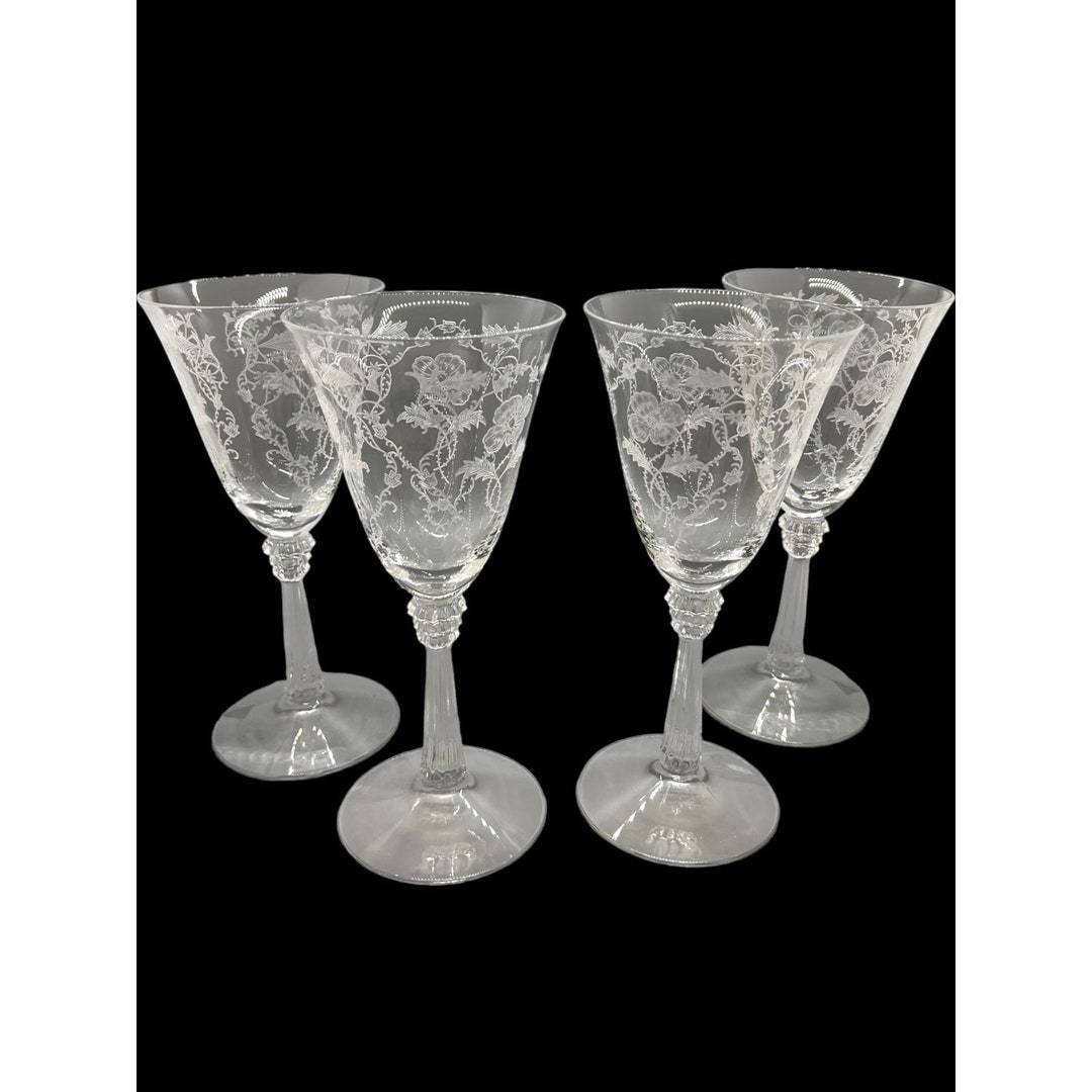 Set of 4 Fostoria Elegant Etched Glass Shirley Pattern 7 1/2 Wine ...