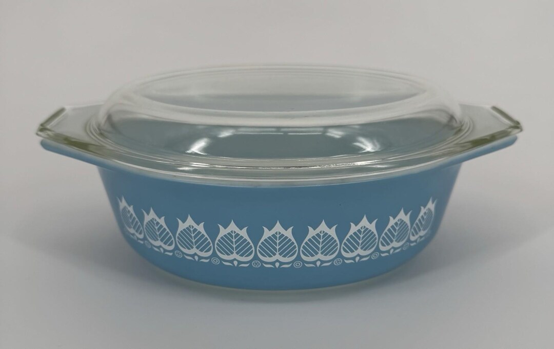 Pyrex Blue Tulip 1.5 Quart Oval Casserole 043 With Glass Lid Vintage - Etsy