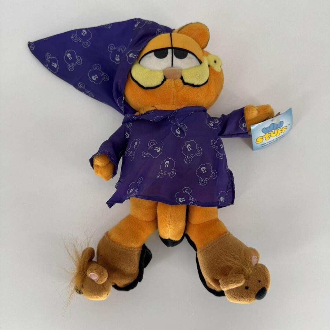 Garfield Plush in Purple Pajamas & Bed Cap and Slippers Vintage Soft ...
