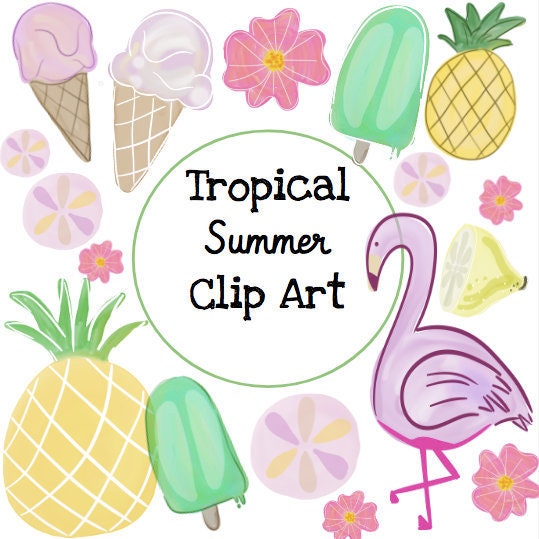 Tropical Summer Flamingo /pineapple Clip Art - Etsy
