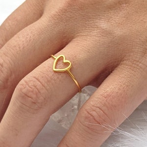 Gold Heart Ring, Heart Ring, Open Heart Ring, Gold Jewelry, Stacking ...