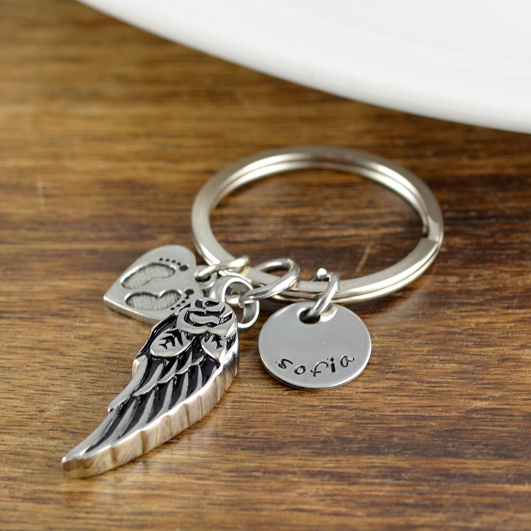 Personalized Memorial Keychain, Angel Wing Keychain, Remembrance ...