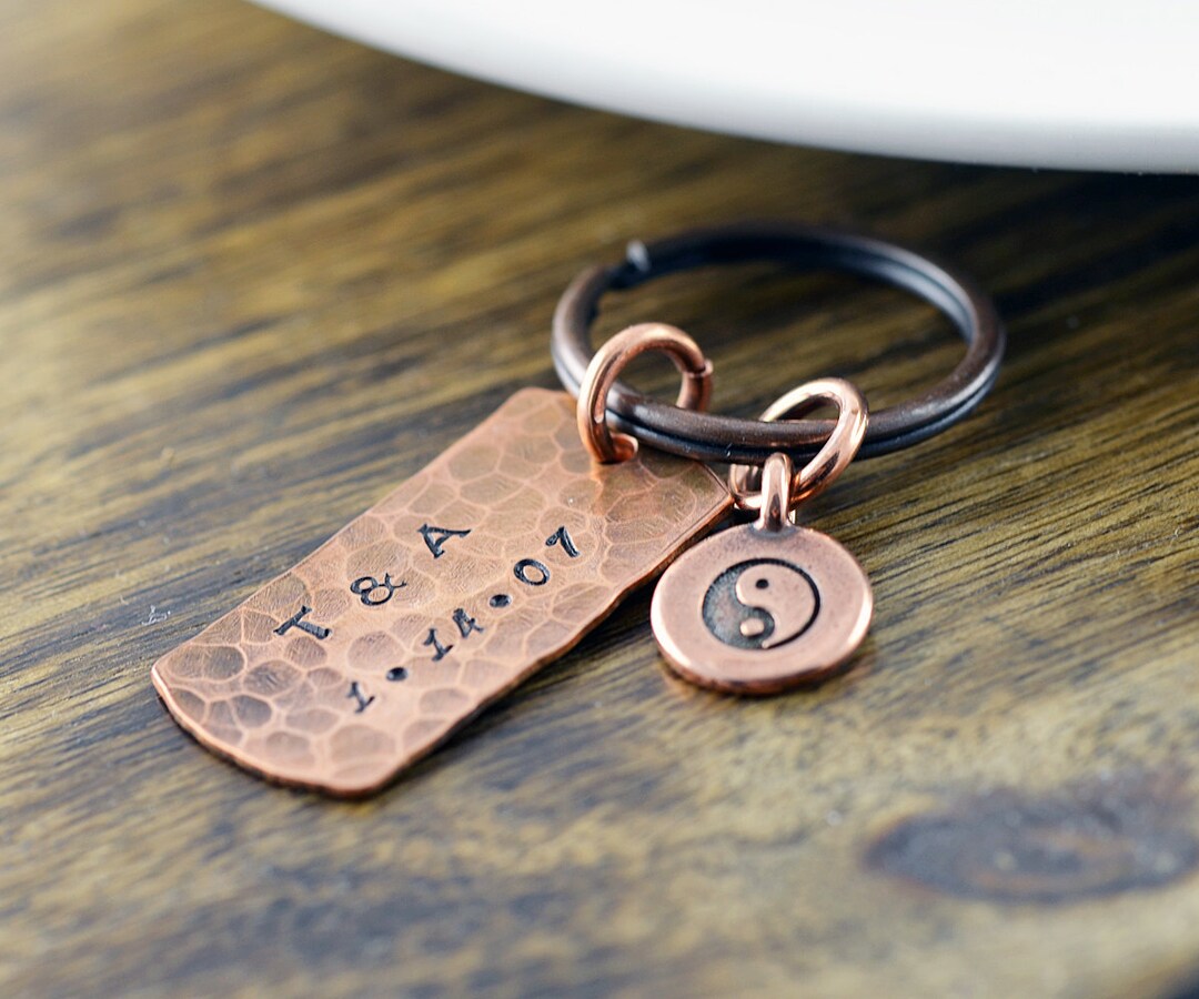 Copper Keychain - Ying Yang - Personalized Keychain - Anniversary Gifts ...