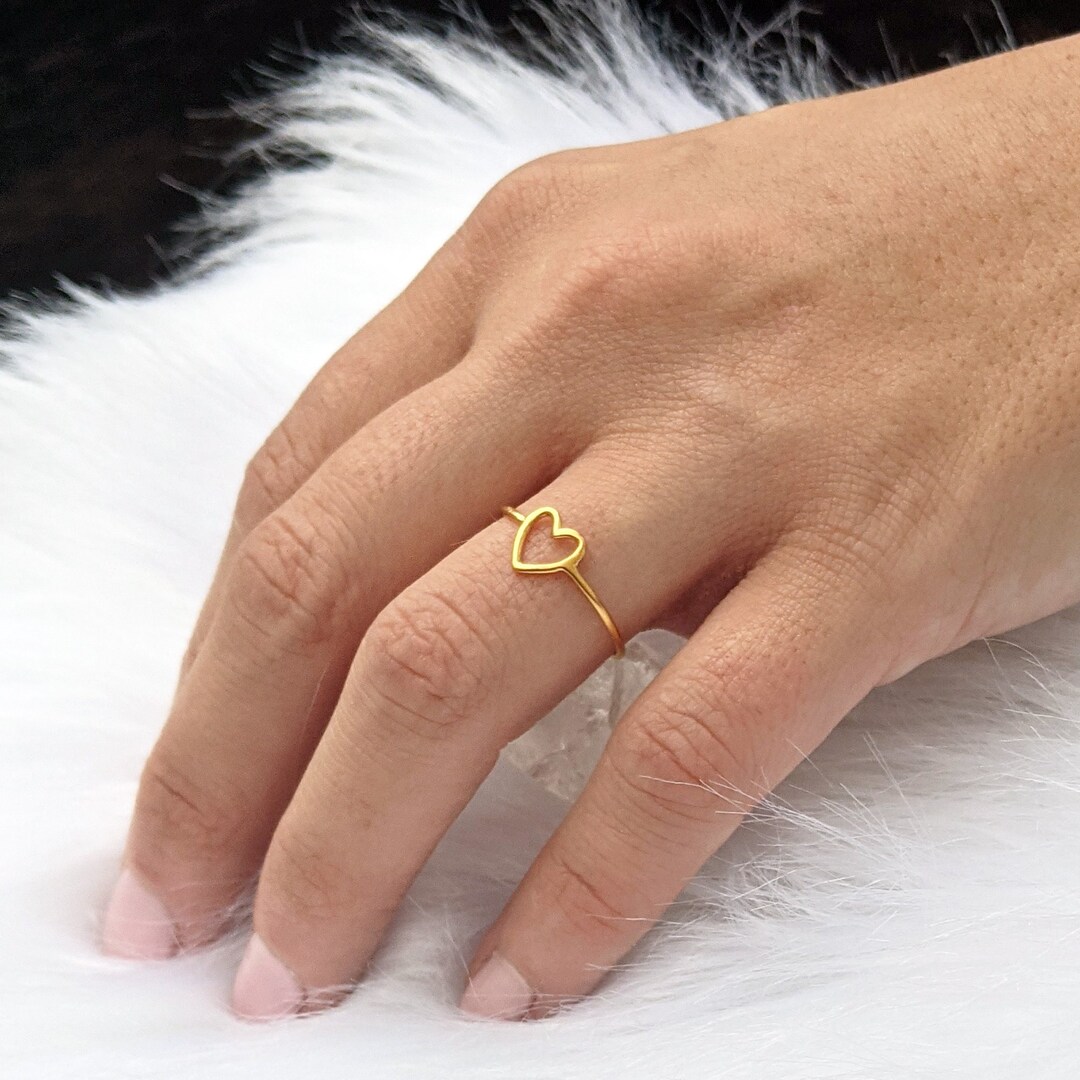 Gold Heart Ring, Heart Ring, Open Heart Ring, Gold Jewelry, Stacking ...