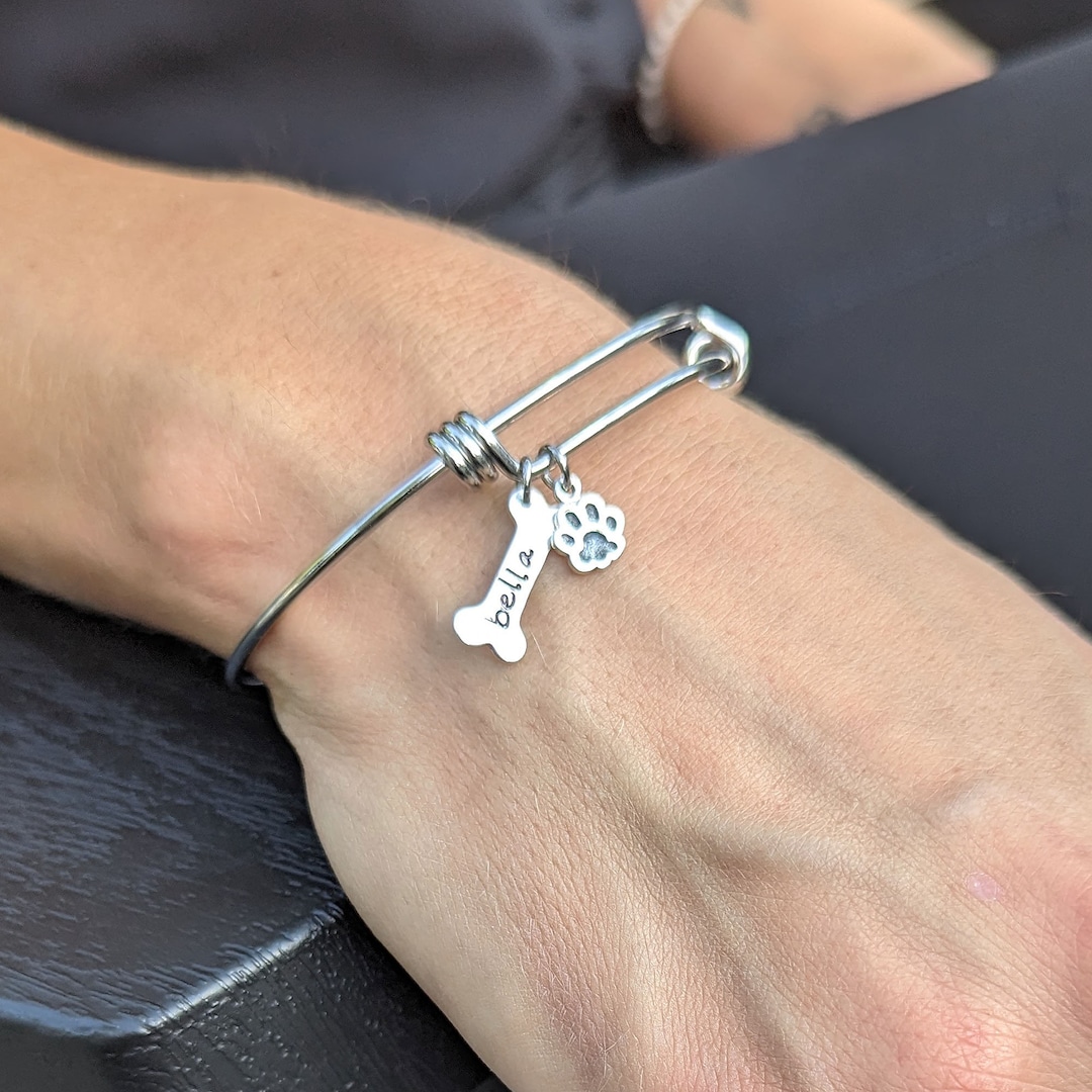 Dog Bone Bracelet, Dog Bone Charm, Dog Mom Gift, Dog Paw Charm, Dog ...