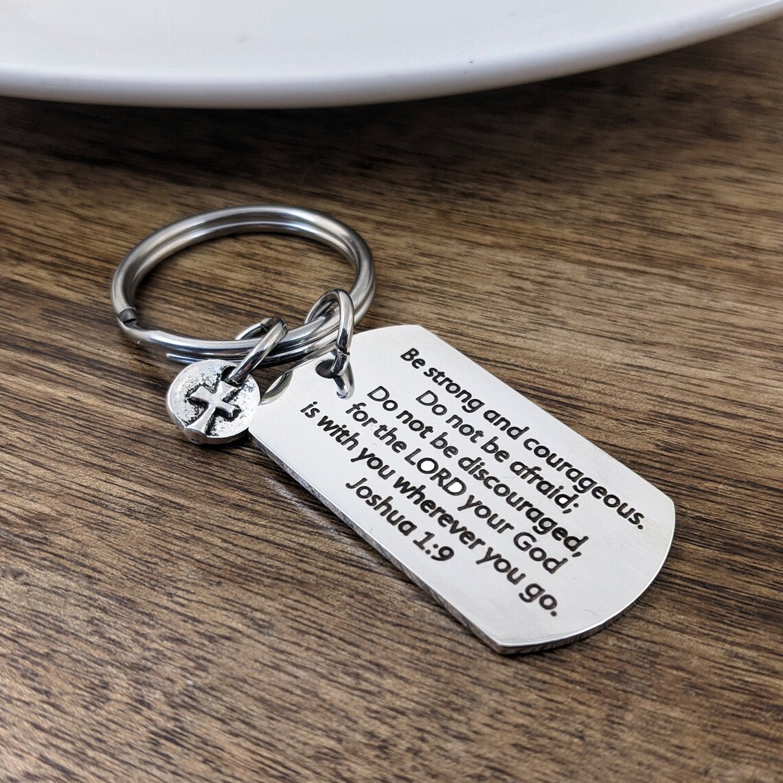 Joshua 1:9 Be Strong and Courageous Dog Tag - Confirmation - Graduation ...