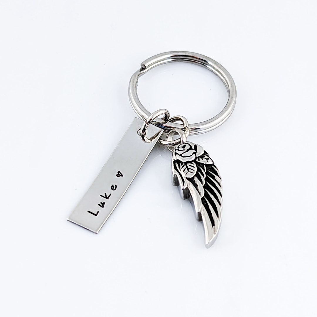 Angel Wing Keychain, Personalized Memorial Keychain, Remembrance ...