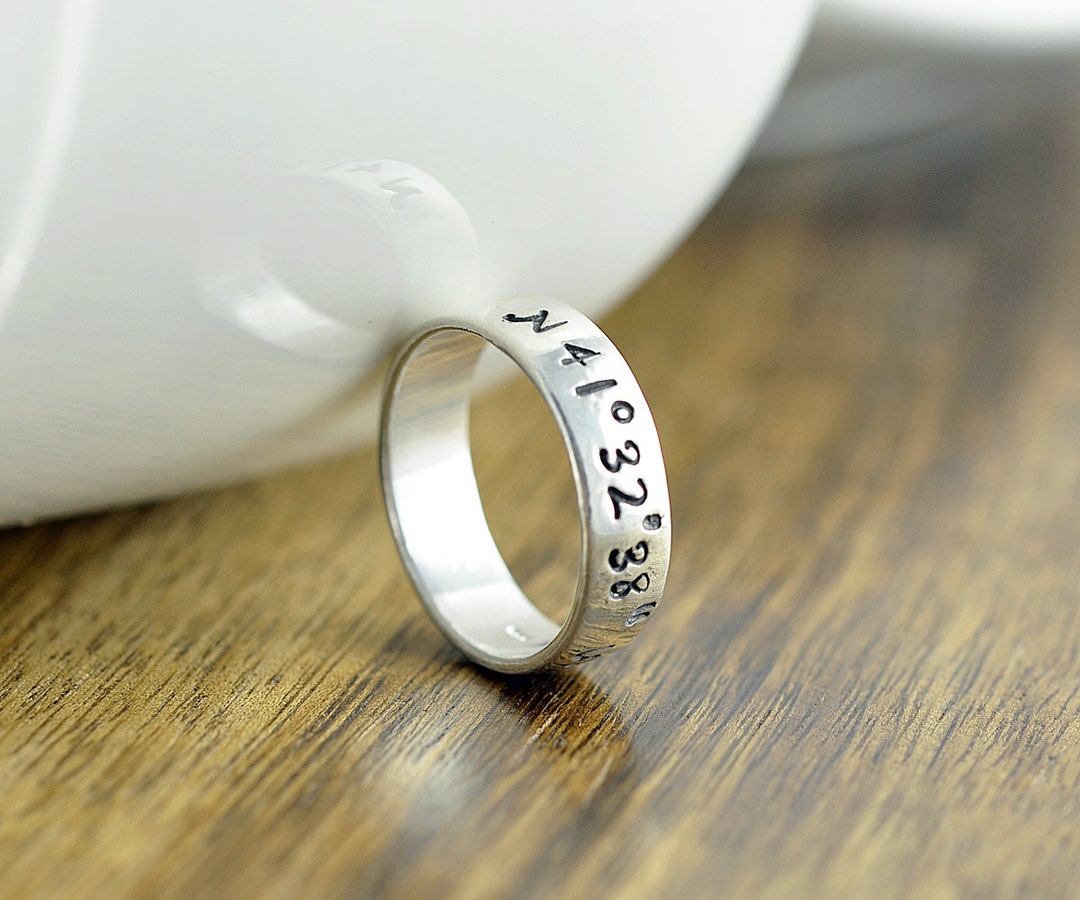 Coordinate Ring, Latitude Longitude Ring, Coordinate Jewelry, Hand ...