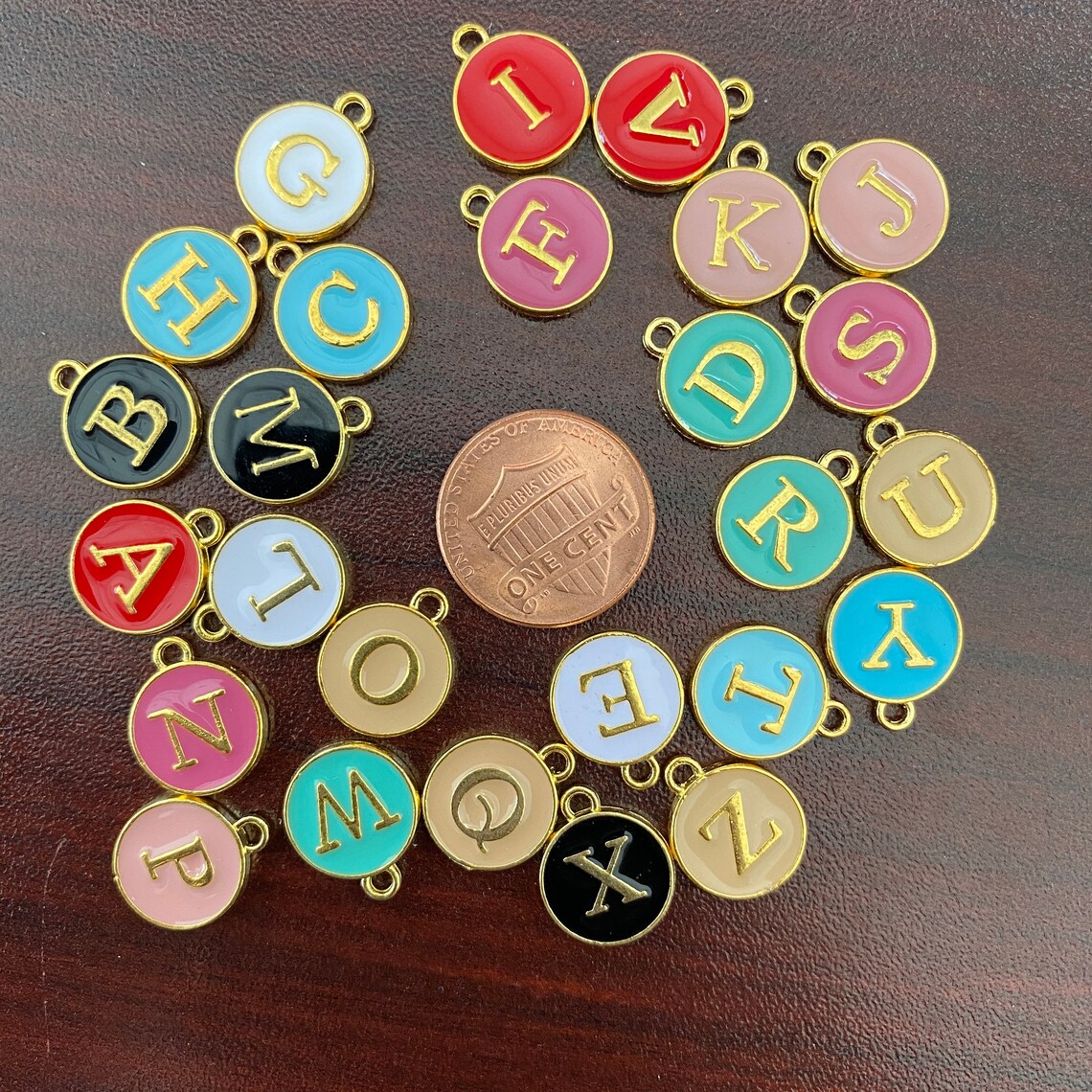 Assorted Colors 26 Round Alphabet Letter Initial Enamel Disc - Etsy