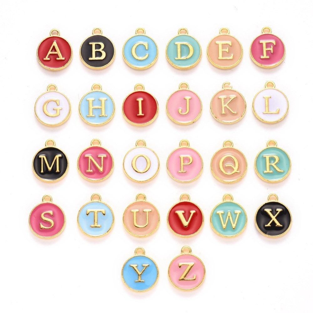 Assorted Colors 26 Round Alphabet Letter Initial Enamel Disc - Etsy