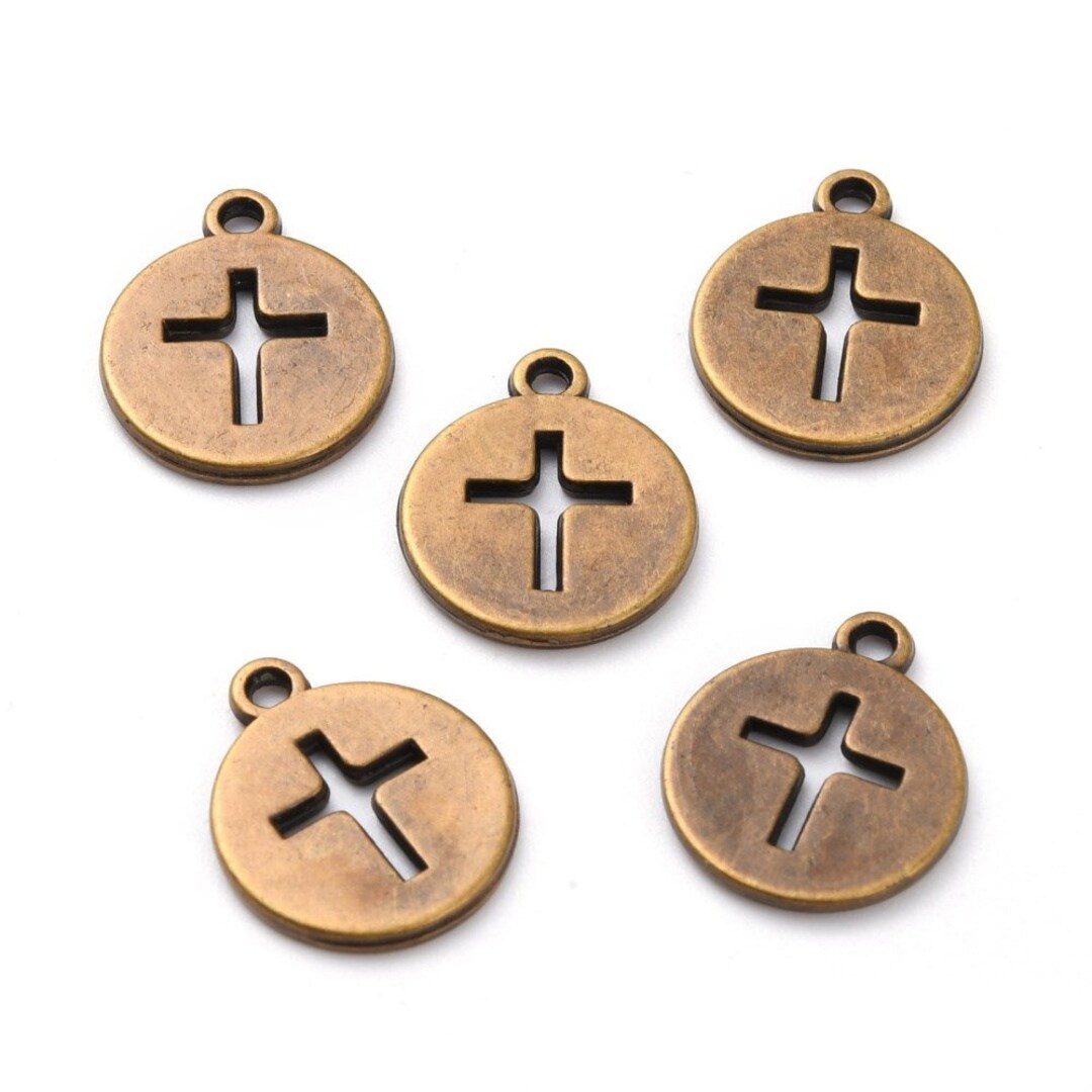 CCB Very Light-weight Antique Bronze Flat Disc Round Cross Cut-out ...