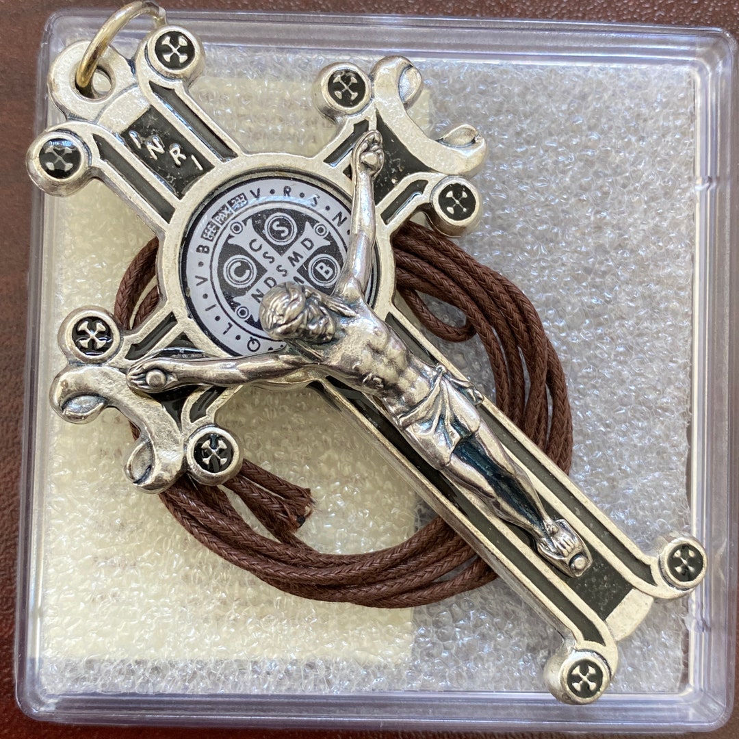 Saint St Benedict Large 3 Inch Crucifix Pendant With Black Enamel Cross ...
